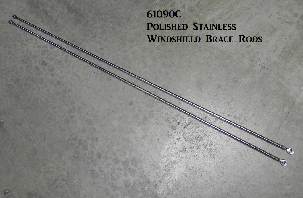 61090C Windshield Brace Rods with ends, Polished Stainless, no bracket ...